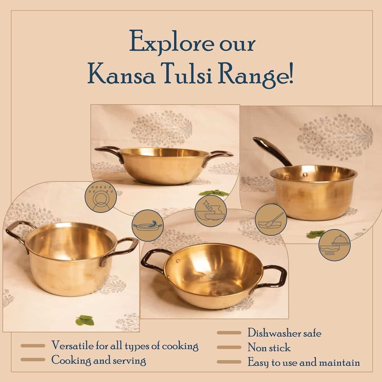 Kansa Bronze Tulsi Collection–Best Kansa Cookware & Serveware Online