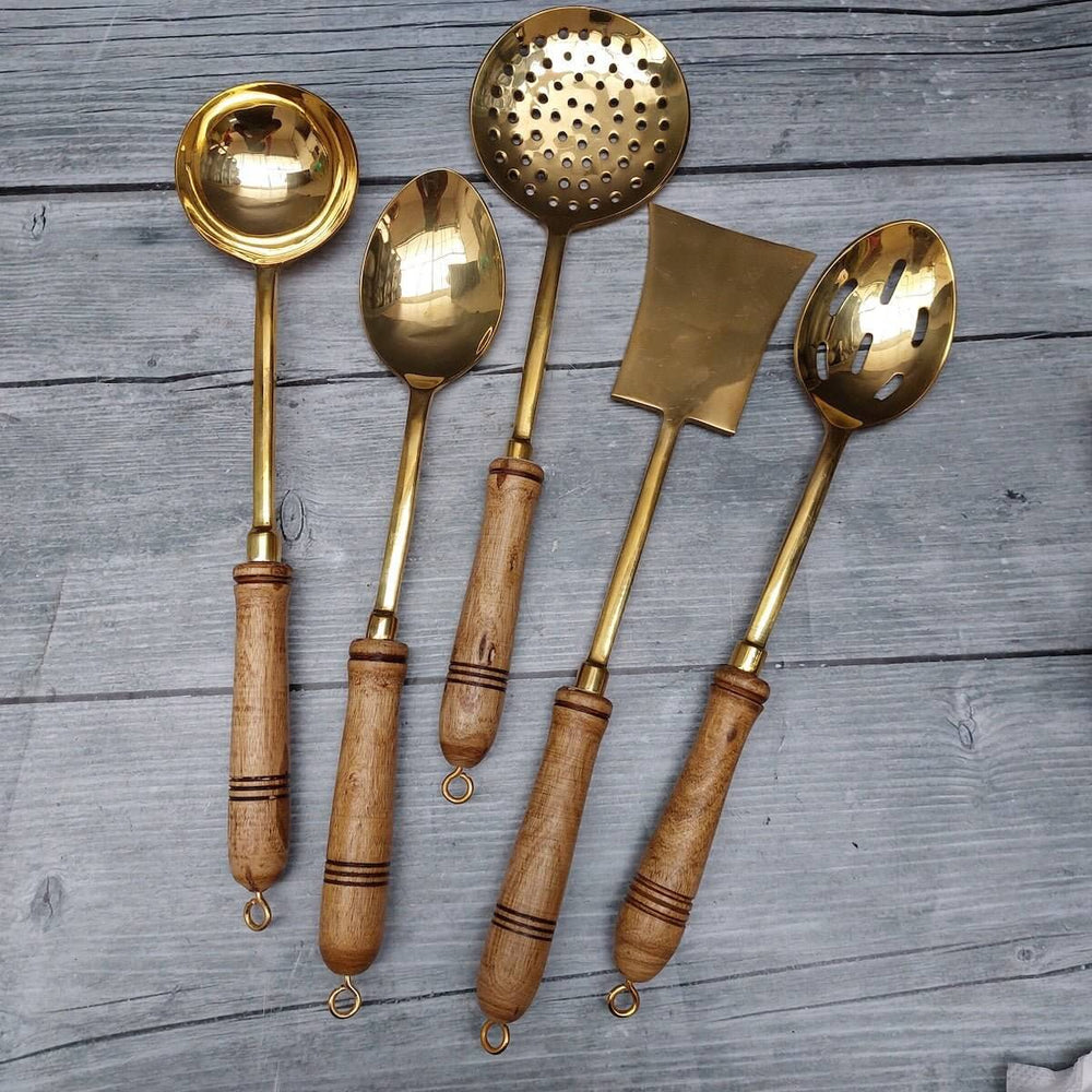 Brass Serving/Cooking Ladle Set of 5 | Kitchen Accessories | Zishta