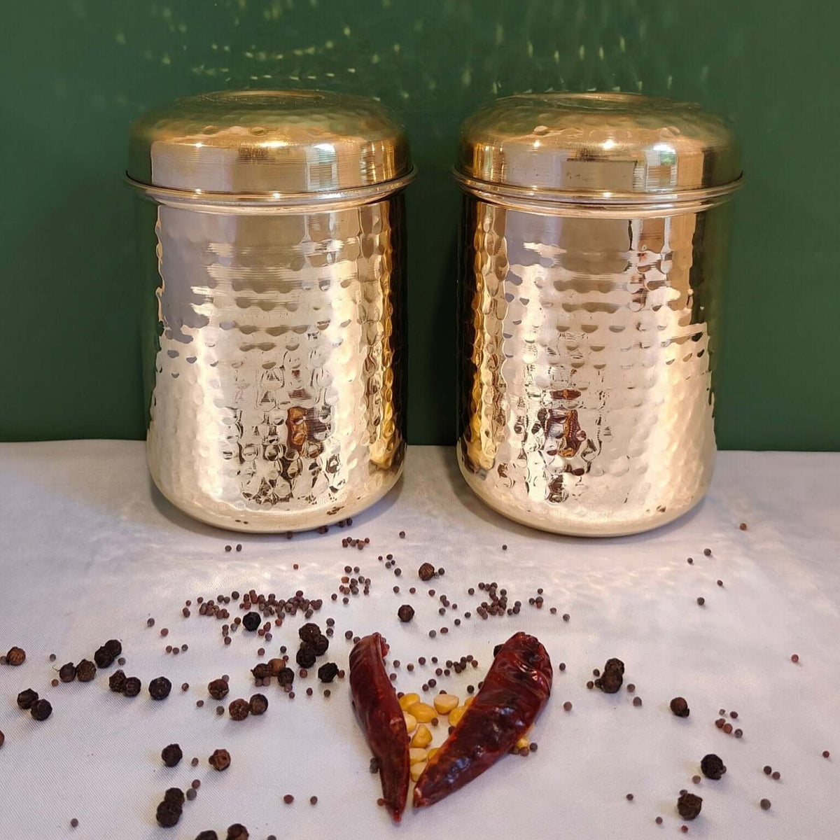 Brass Storage Canister Hammered-Medium-Set of 2 | Kitchen Storage