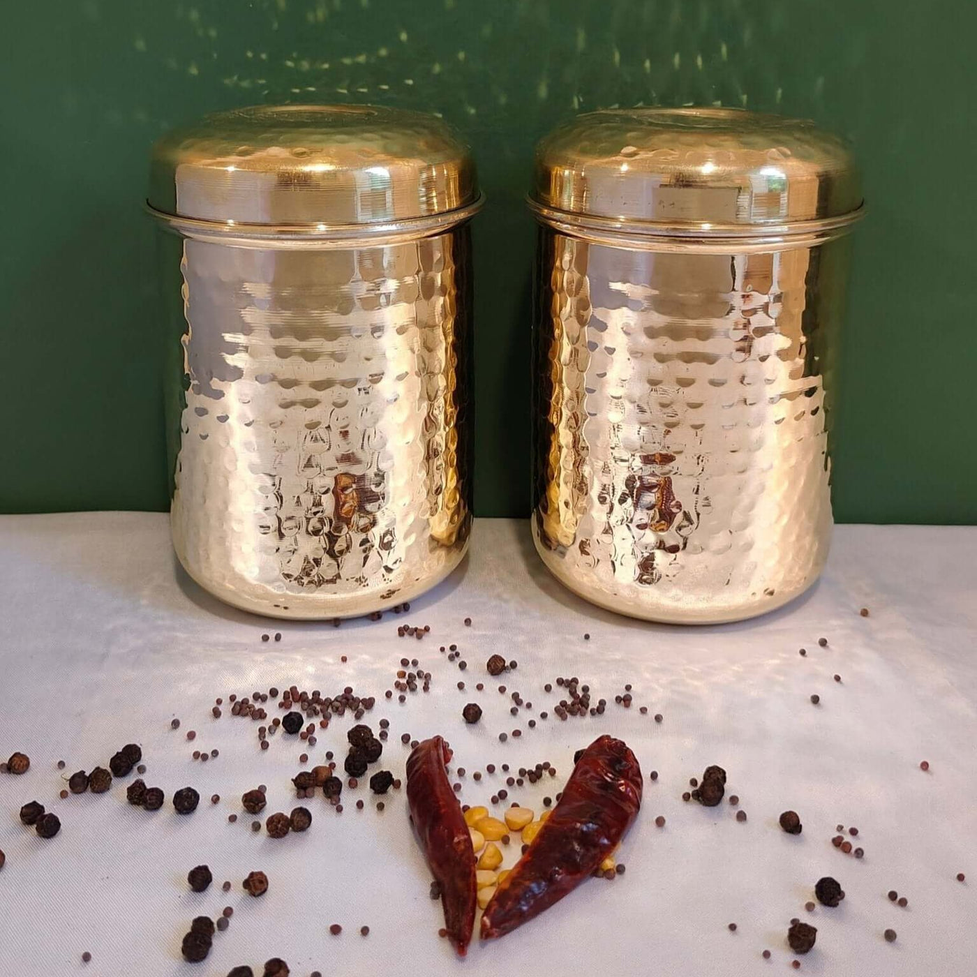 Brass Storage Canister Hammered-Medium-Set of 2 | Kitchen Storage