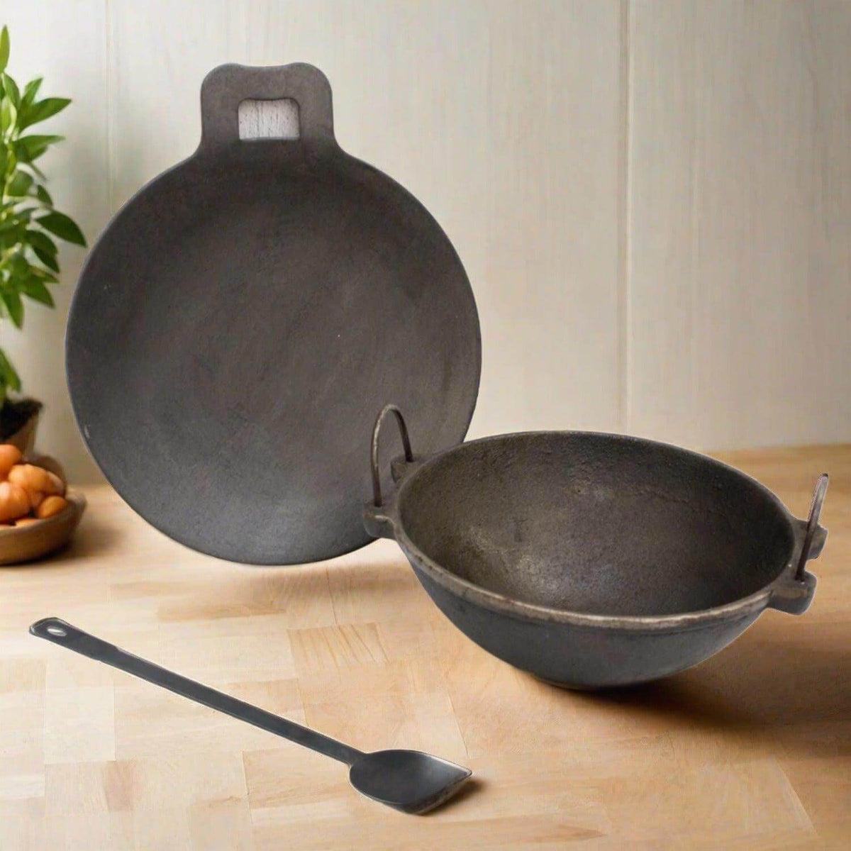 Cast Iron Kadai, Iron Tawa, Iron ladle Cookware Set | Buy Online | Zishta