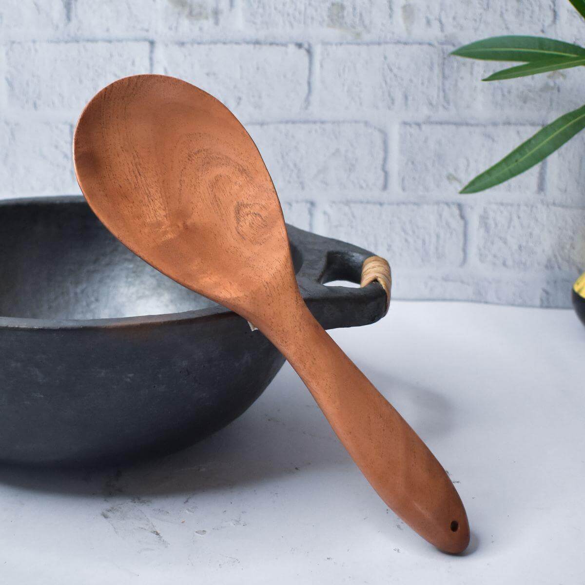 Handcrafted Neem Wood Rice Round Ladle | Shop now| Zishta.com