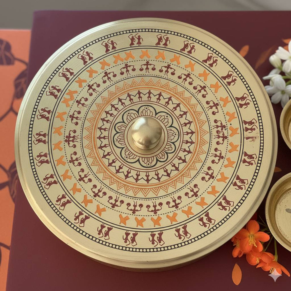 Brass Round Storage Box – Worli Art | Handcrafted Gift