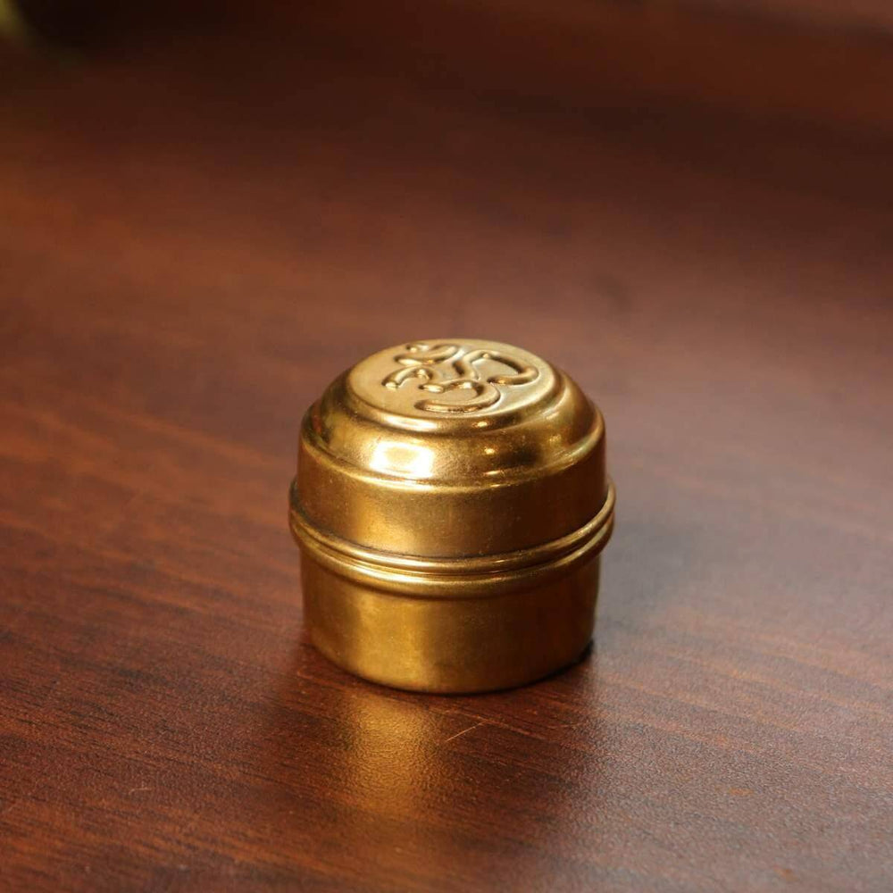 Brass Sindoor Dibbi - Om Design-Set Of 4 | Navratri Gifts | Zishta