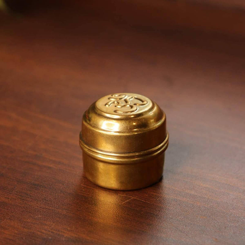 Brass Sindoor Dibbi - Om Design-Set Of 4 | Navratri Gifts | Zishta