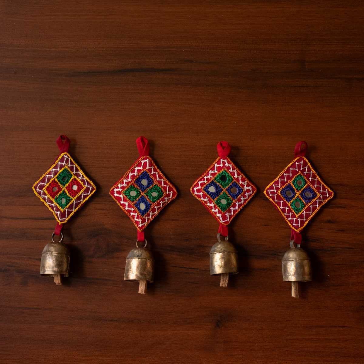 Kutch Copper Coated Iron Bell Key Chain-Set Of 4 | Handcrafted Gifts
