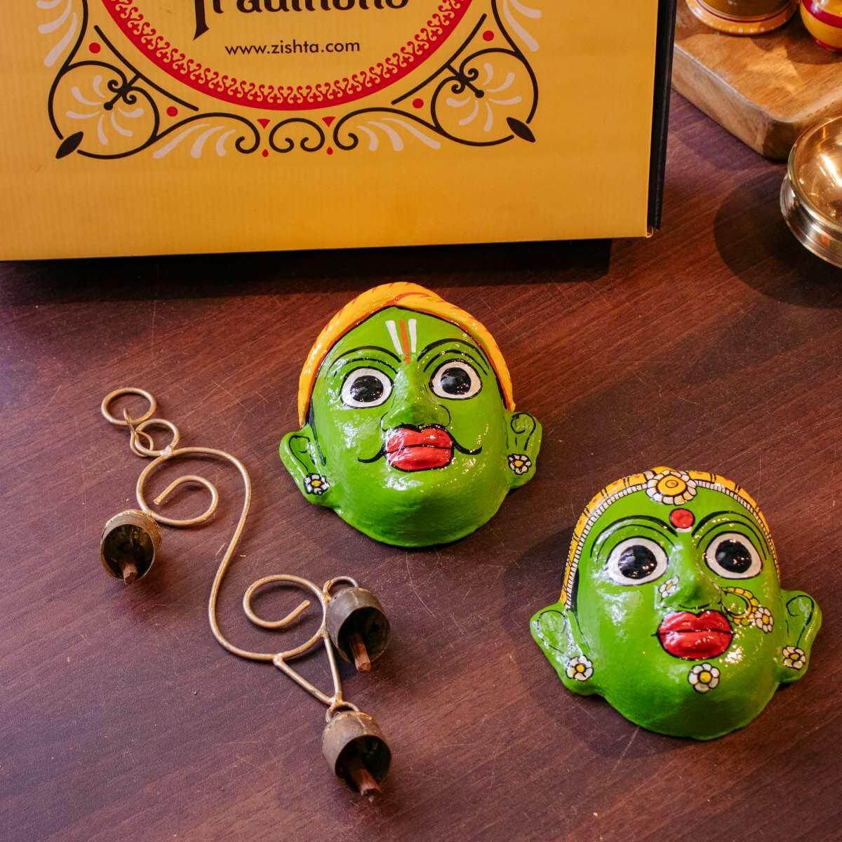 Zishta Nakashi Wall Decor Mask & Wind Chimes Gift Set - Unique Decor