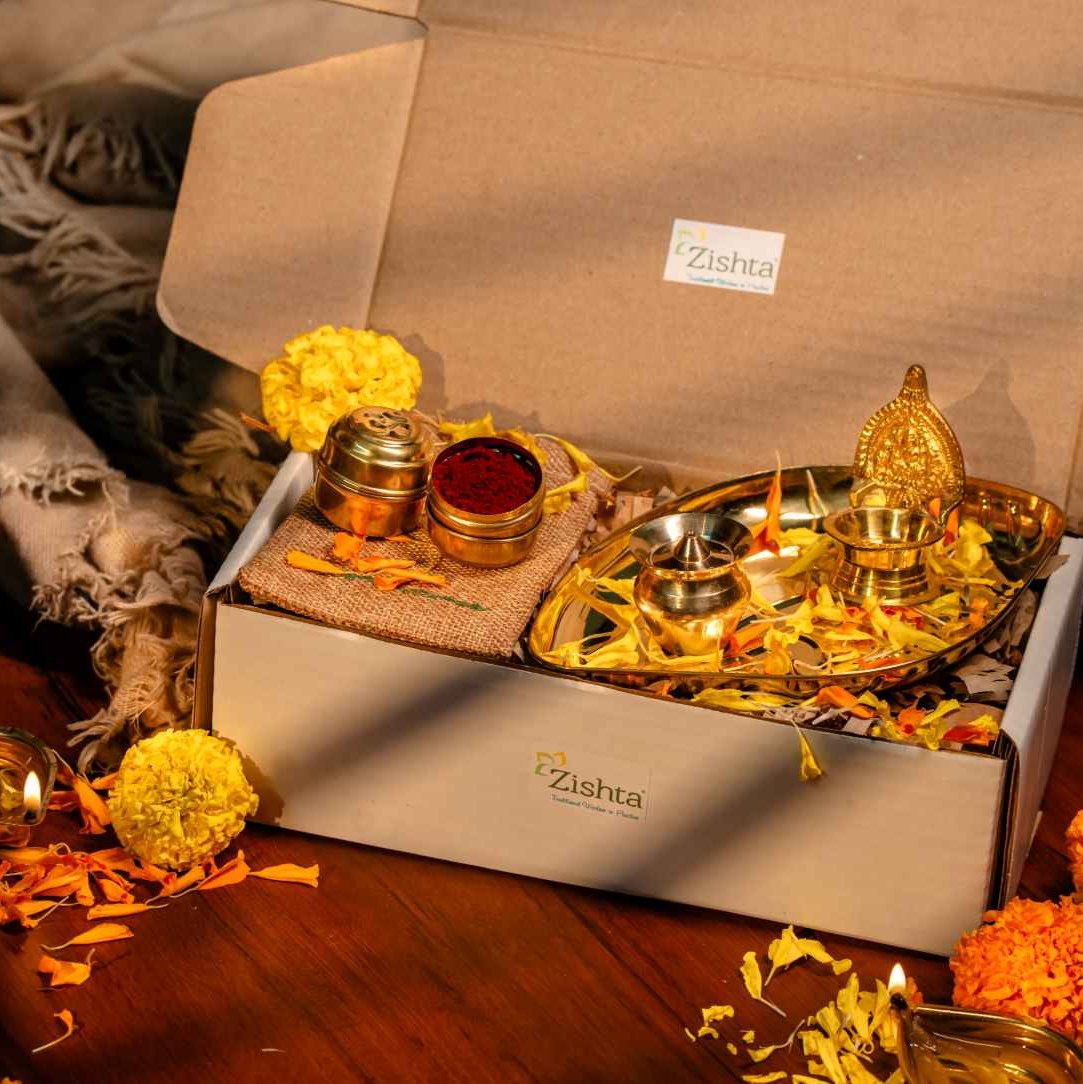 Pooja Offering Set: Divine Handcrafted Brass Gift Set | Zishta