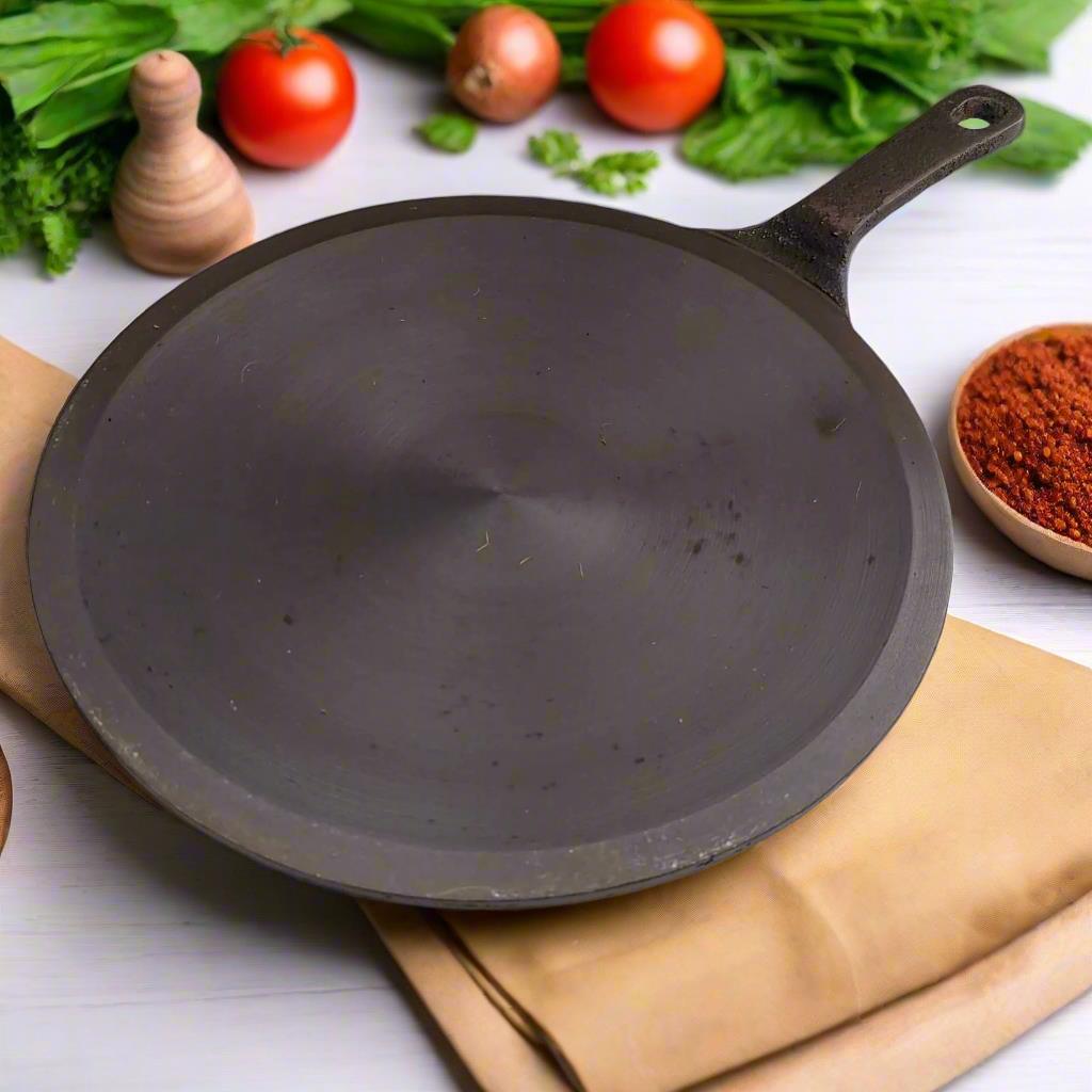 Cast Iron Concave Tawa with Long Handle – Dosa, Roti & Chapati Pan
