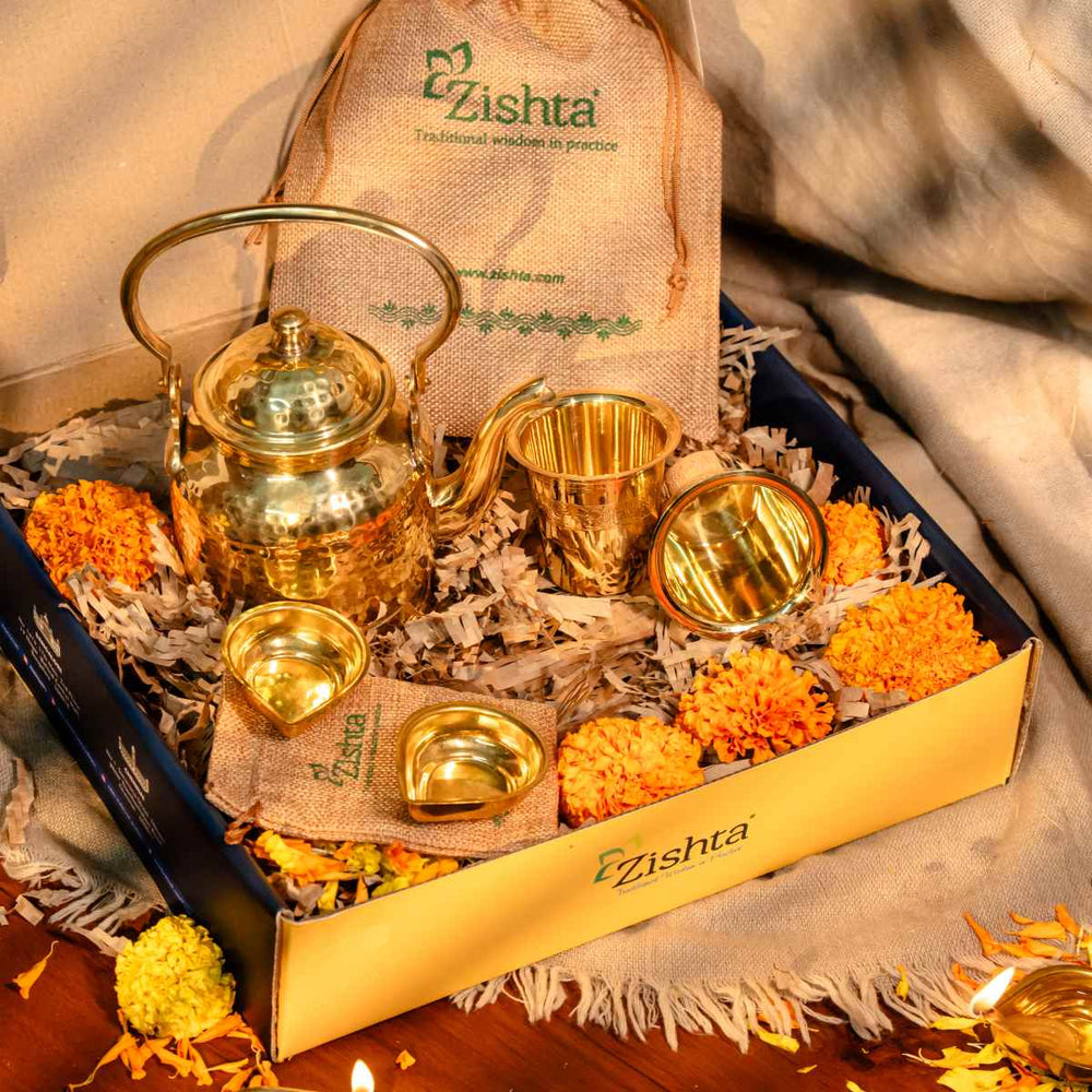 Swarna Chai Deepam Set: Luxurious Handcrafted Gifting Option | Zishta