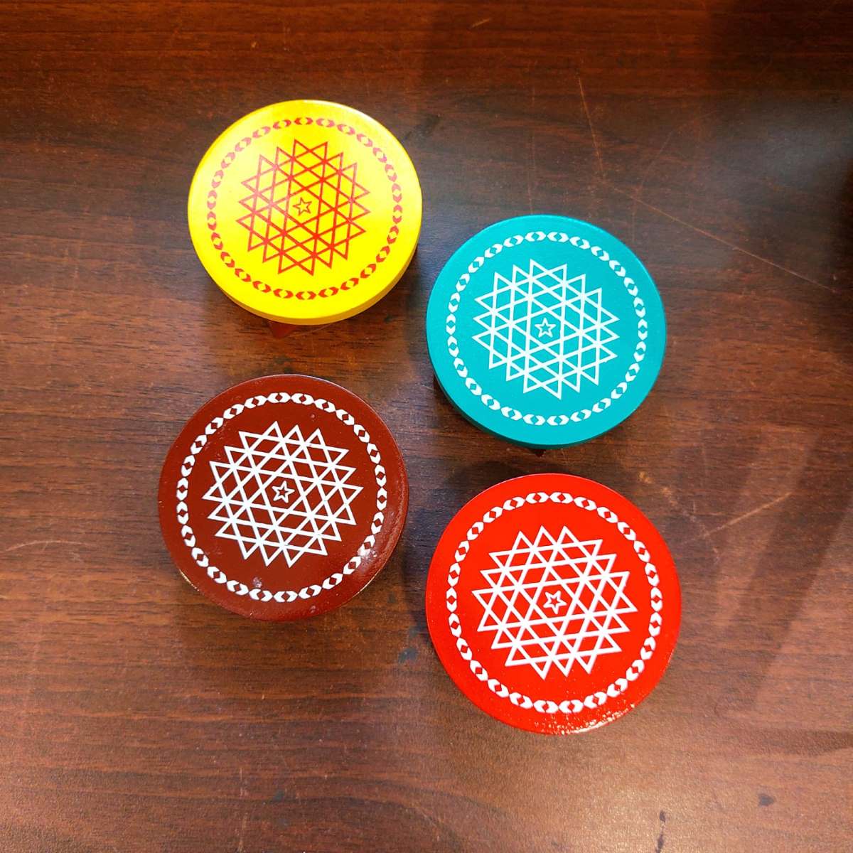 Wooden Pooja Chowki Manai – Round Set of 4 for Puja & Gifting