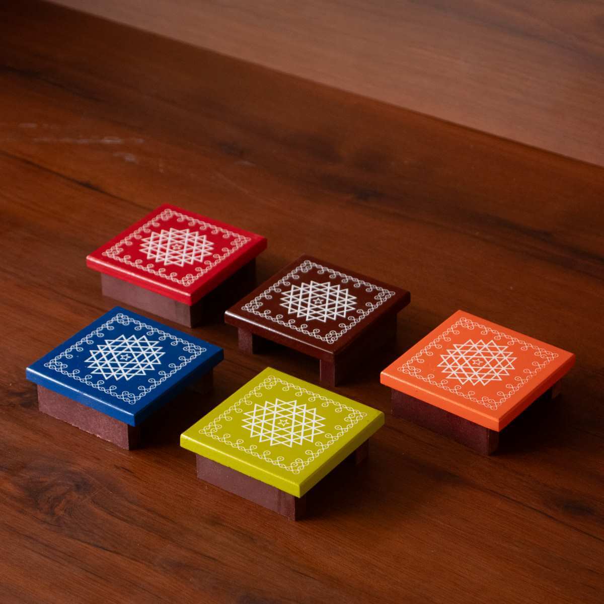 Wooden Pooja Chowki Manai Palagai-Set Of 4 | Festival Gifts | Zishta