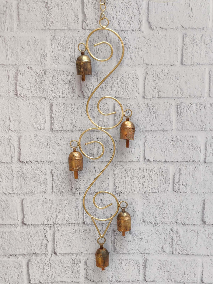 Copper Coated Iron Chimes – Handcrafted 5 Bells for Home Décor